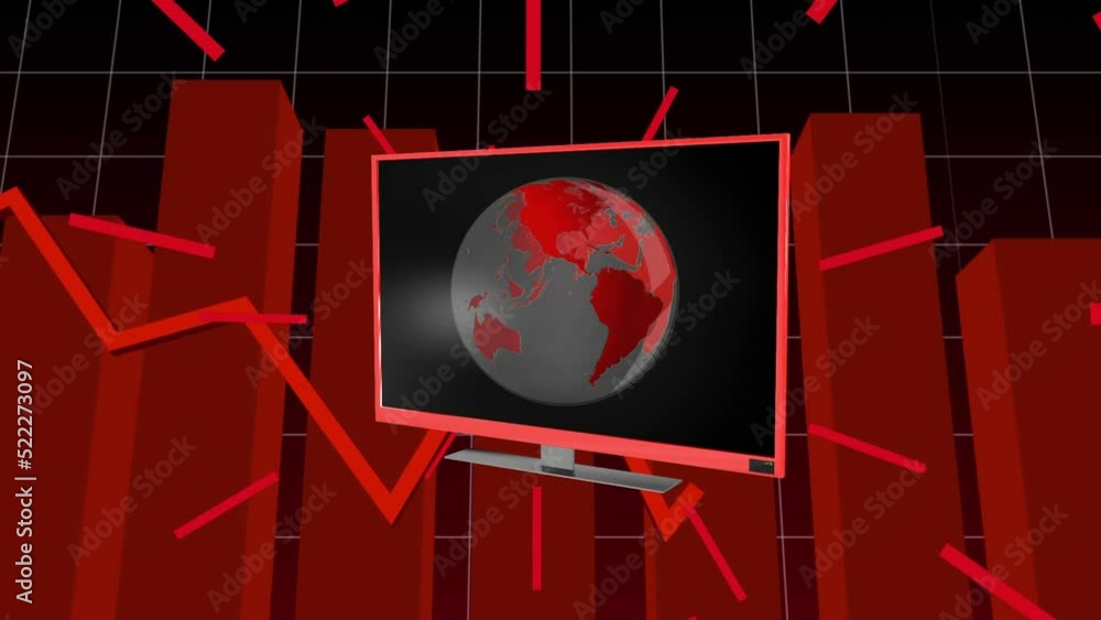Animation of tv with globe on screen over graphs Stock Video | Adobe Stock