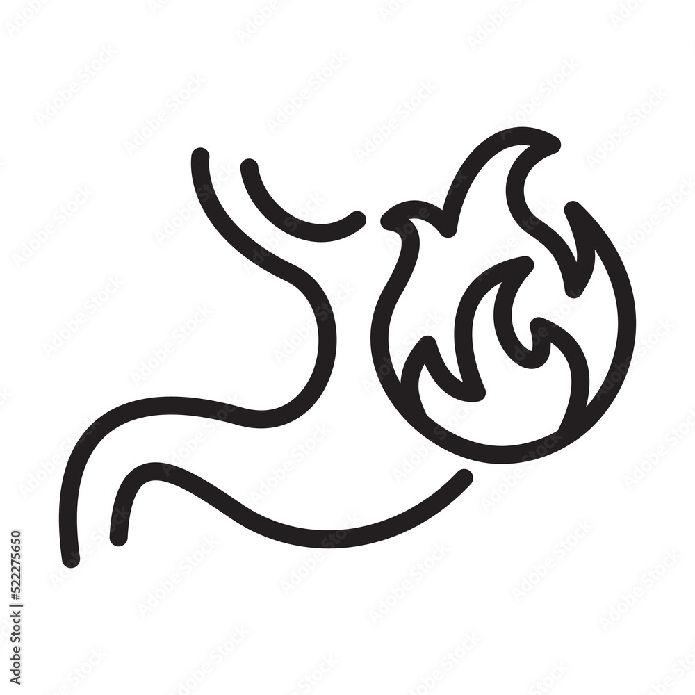 Stomach heartburn or Burning outline icon. Gastritis and acid reflux ...