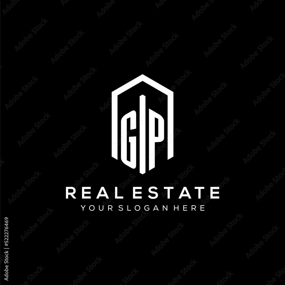 Letter GP logo for real estate with hexagon icon design Stock Vector ...