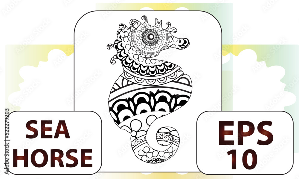 Hand drawn sea horse zentangle style for coloring page,t shirt design ...