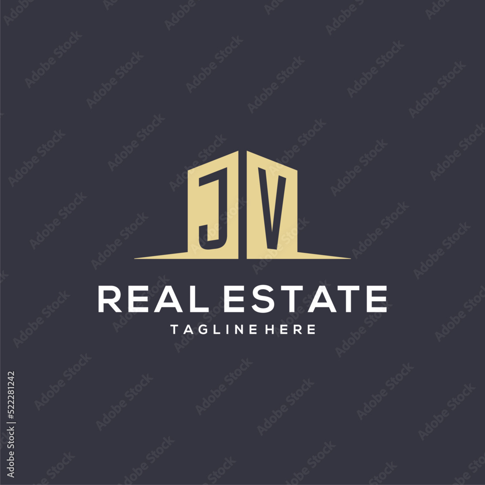 Monogram JV logo for construction with simple building shape icon ...