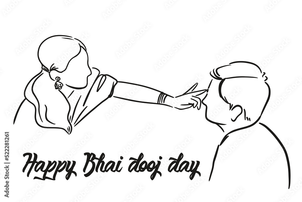 Line Drawing of Happy Bhai Dooj Day Hand Drawn Sketch Design ...