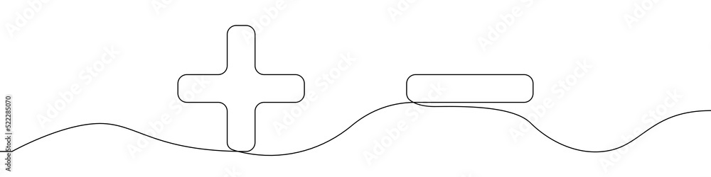 Plus and minus icon line continuous drawing vector. One line Plus and ...