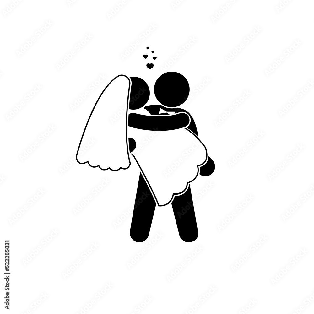 bride and groom icons, stick figure wedding illustration, couple in ...