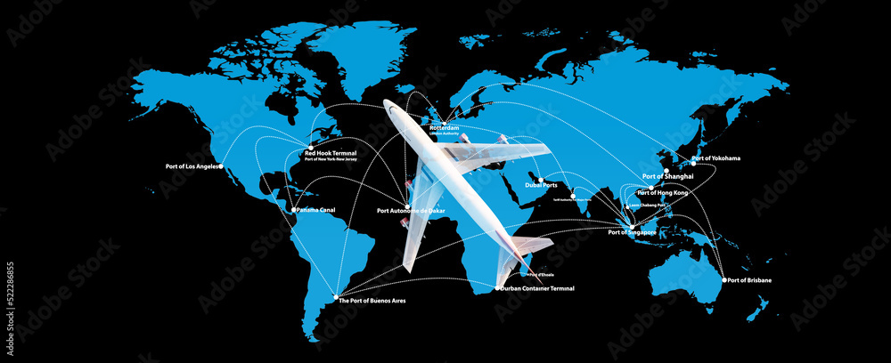 World map with Cargo container in the export and import business and ...