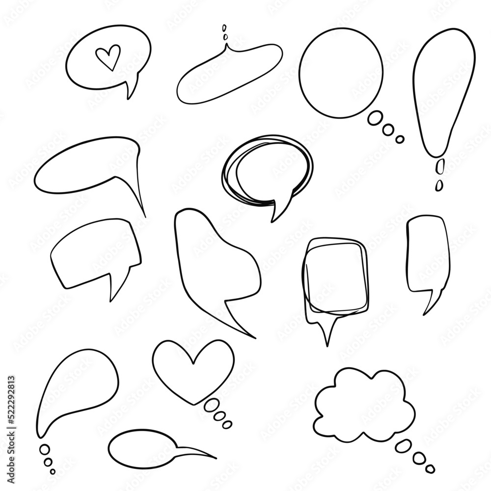 Outline speech bubbles. Doodle speech balloon sketch hand drawn ...