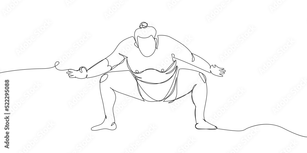 Sumo wrestler pre-fight greeting one line art. Continuous line drawing ...