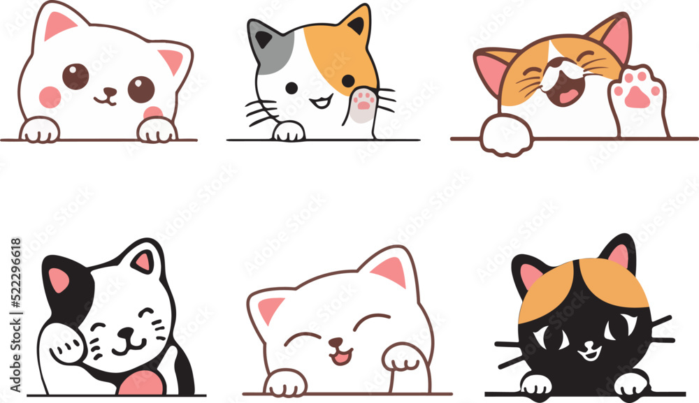 Cute cat vector set with different color and shape, animal, cat ...