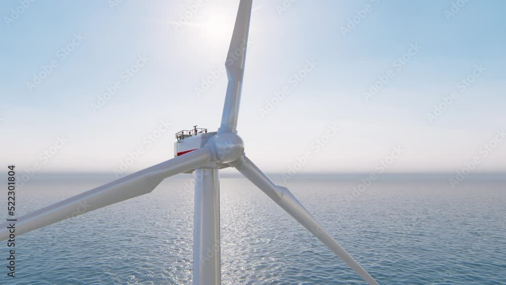 4K ULTRA HD. Offshore wind turbines farm on the ocean. Sustainable ...