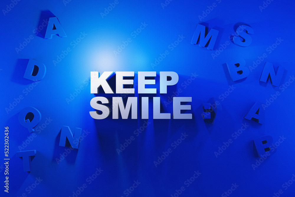 Word Keep Smile in 3d on studio blue background, Keep smile 3d render ...