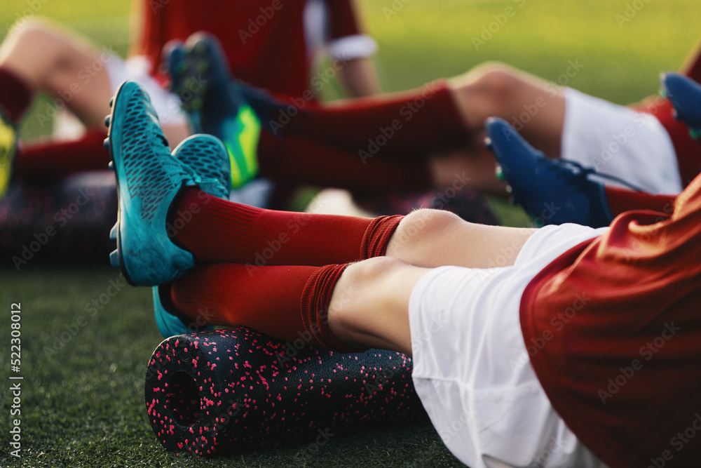 Soccer Football Players in a Team on Fitness Workout to Relieve Muscle ...
