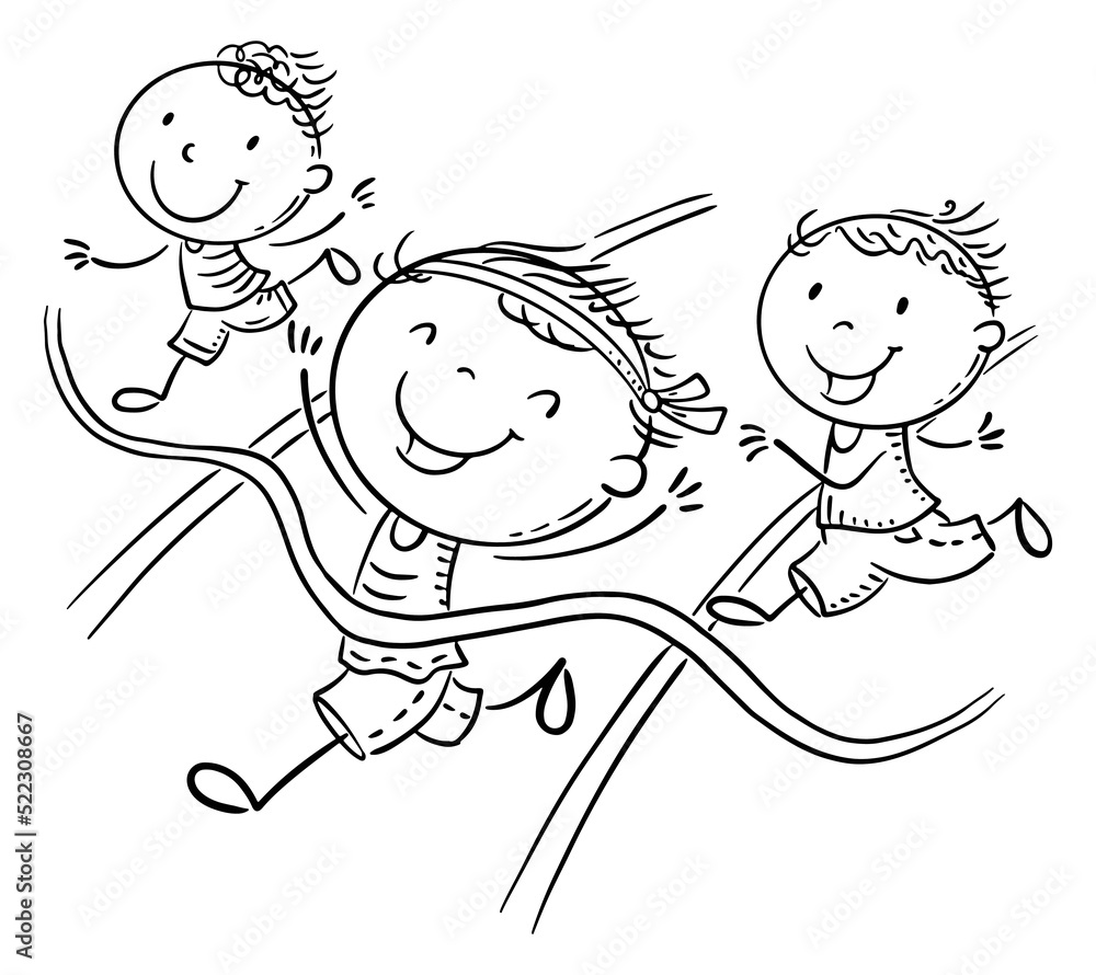 Line drawing of a boy winning the children running sport competition ...