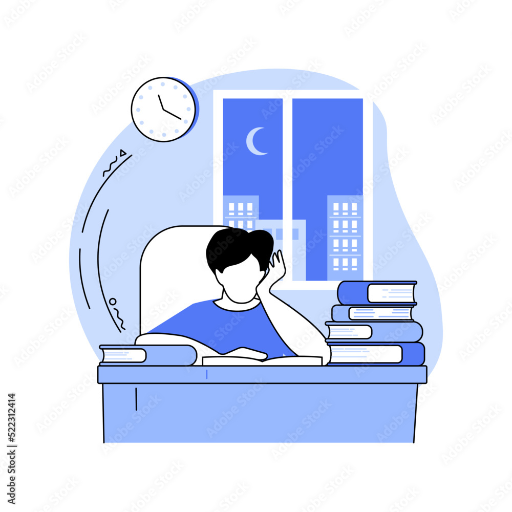 Study late at night isolated cartoon vector illustrations. Stock Vector ...