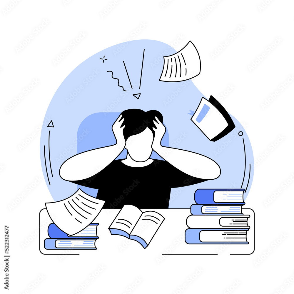 Study too much isolated cartoon vector illustrations. Stock Vector | Adobe Stock