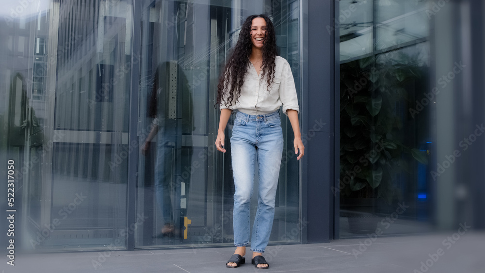 Funny crazy laughing active woman success lucky dancer tourist lady ...