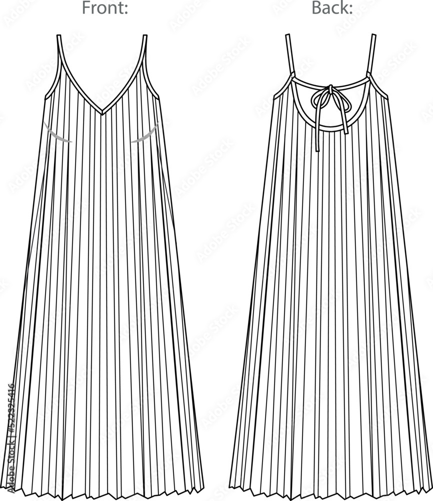 Vector maxi plisse dress fashion CAD, woman flared strapless long dress ...