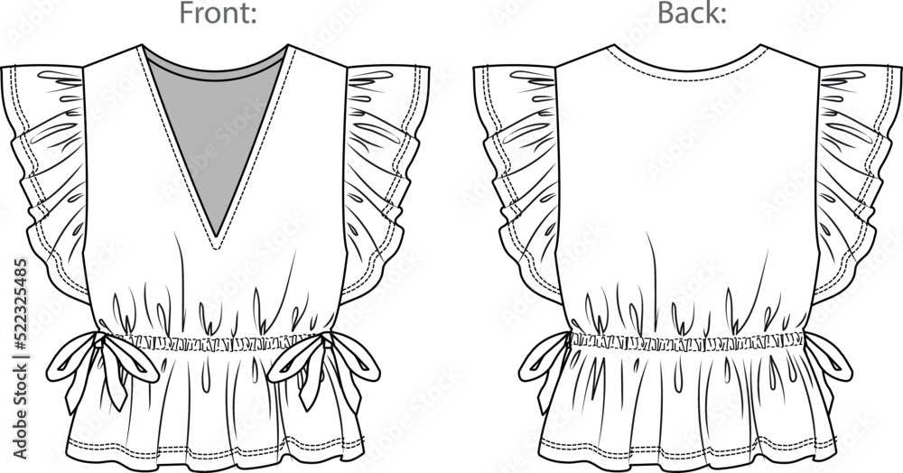 Vector sleeveless top with ruffles fashion CAD, woman tank top with ...