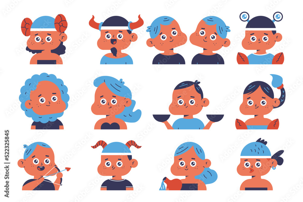 Zodiac sign vector cartoon characters set isolated on a white ...