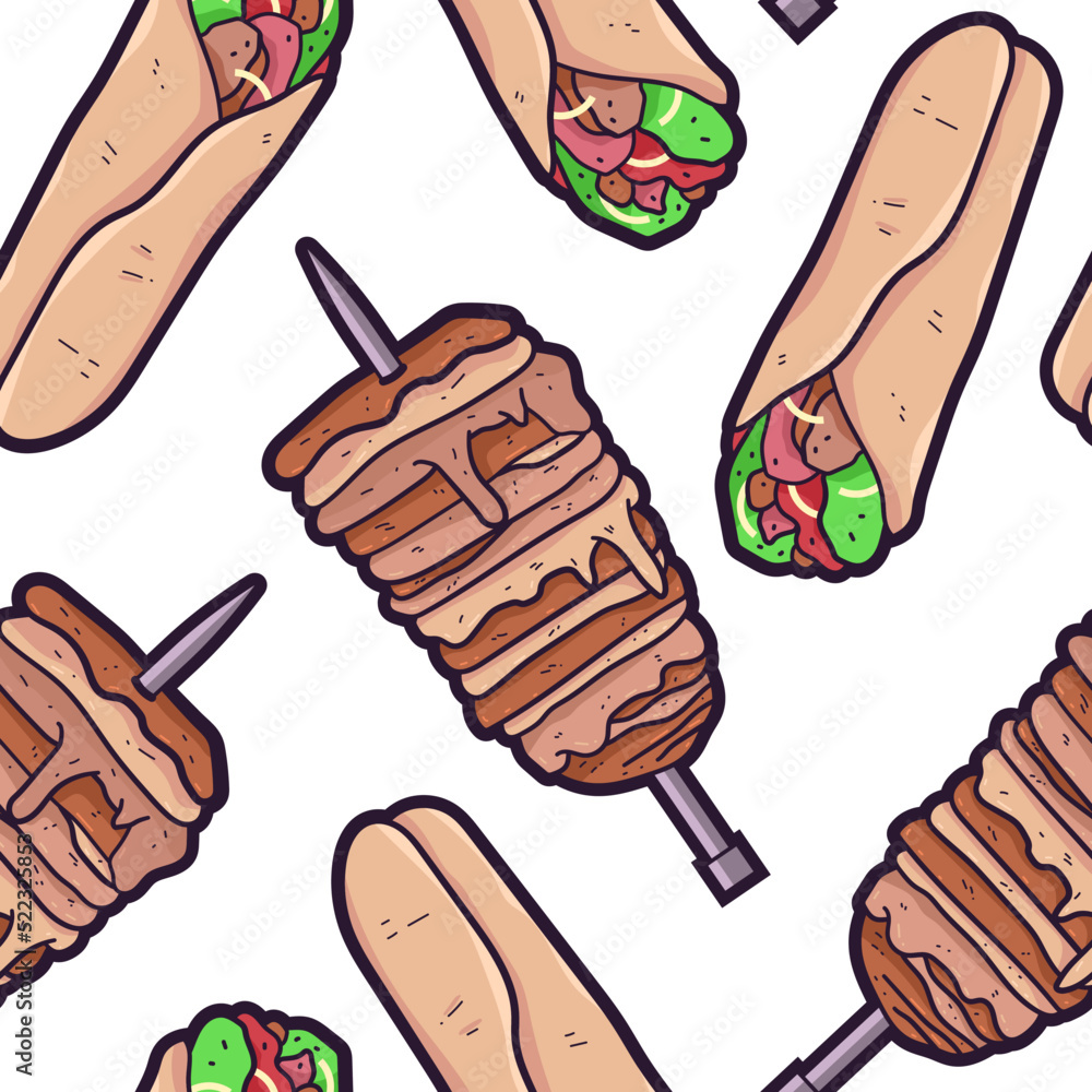 Shawarma vector cartoon seamless pattern background for wallpaper ...