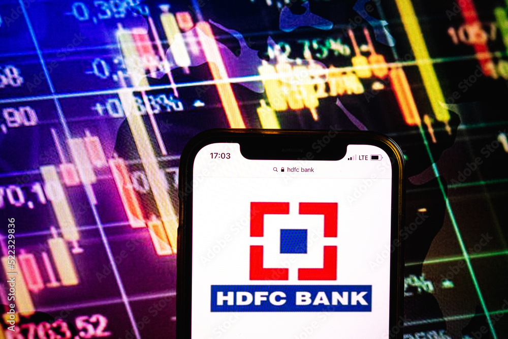 KONSKIE, POLAND - August 09, 2022: Smartphone displaying logo of HDFC ...