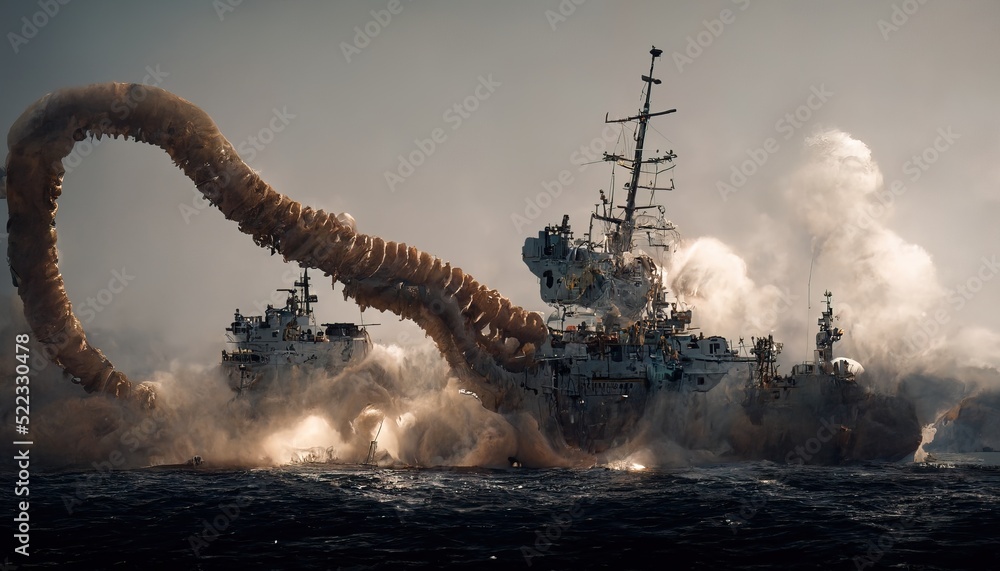 Giant Octopus Attacks Ship