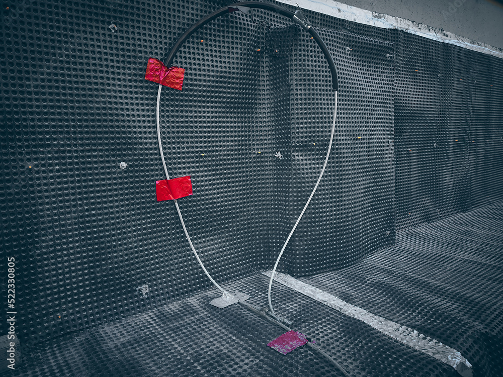 Membrane waterproofing and lightning protection. Ground wire and ...