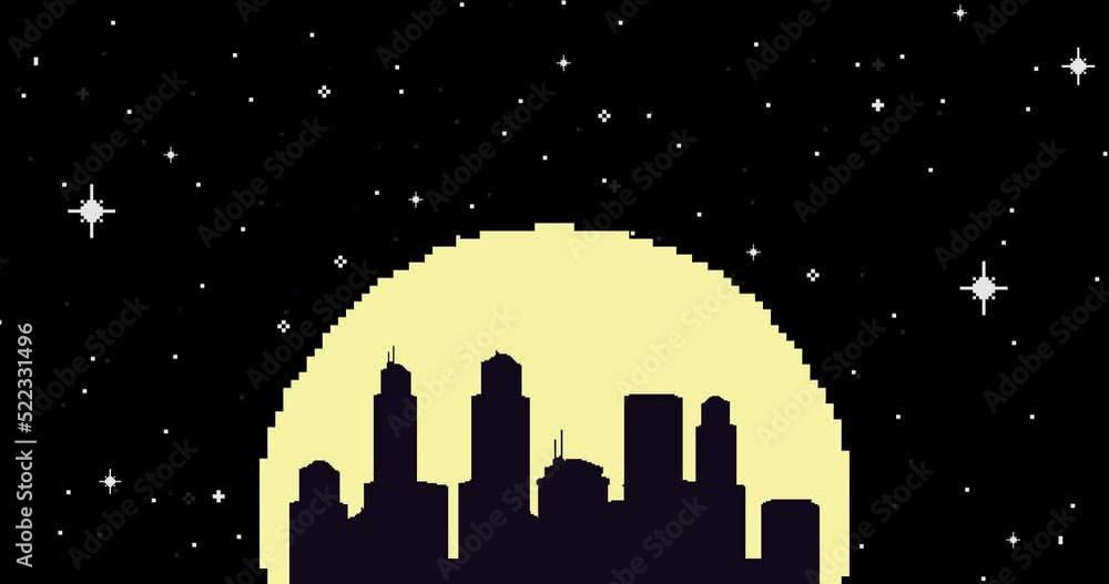 Pixel art animation. Pixel city with stars. Seamless looping animation ...