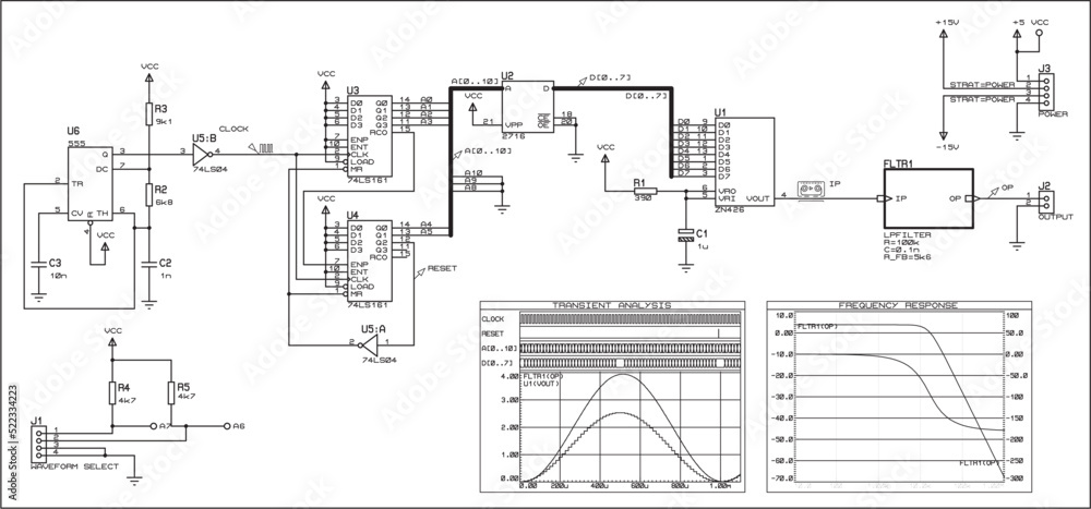 Vector electrical schematic circuit of a digital device and signal ...