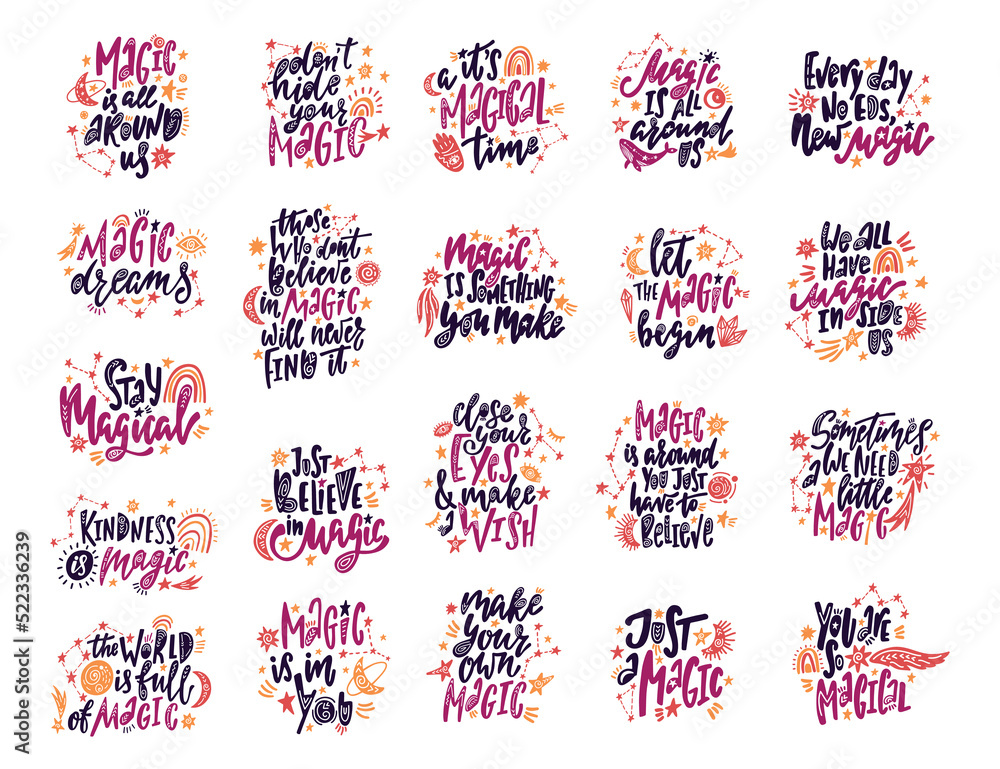 Set og magical phrases. Inspirational quotes with constellations, moon ...