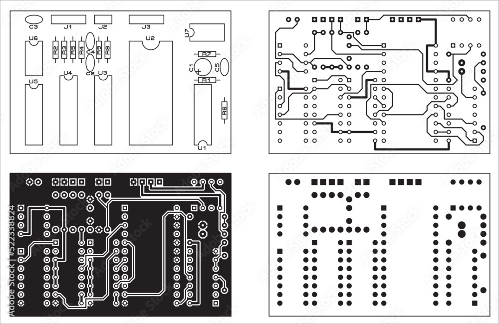 Tracing the conductors of a multilayer printed circuit board. Vector ...