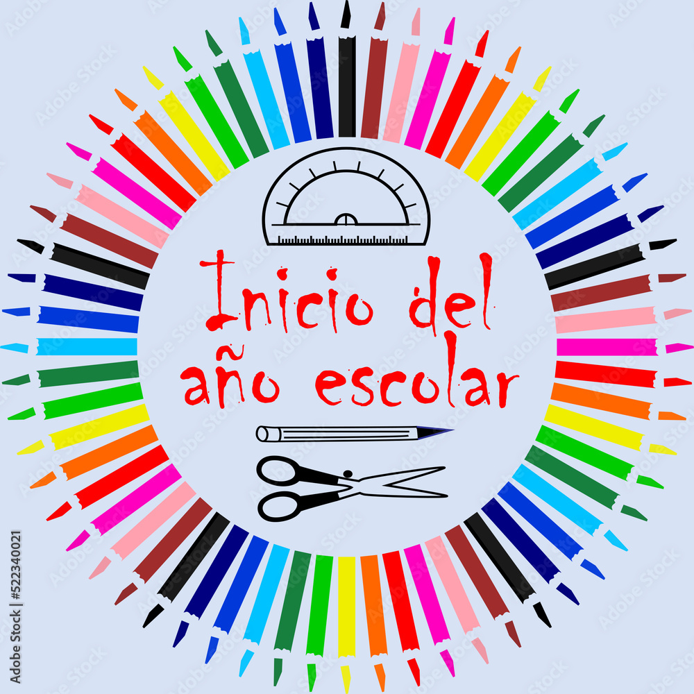 Inicio del año escolar escrito en español en el centro de lápices de ...