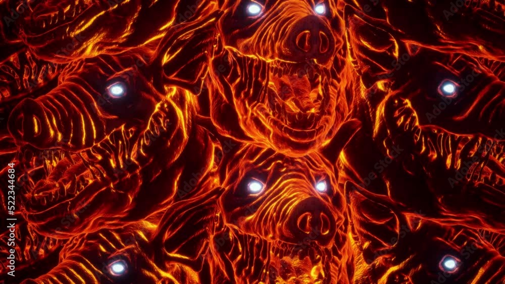 Rotten Zombie Pig Head VJ Loop - scary pig head with glow eyes and big ...