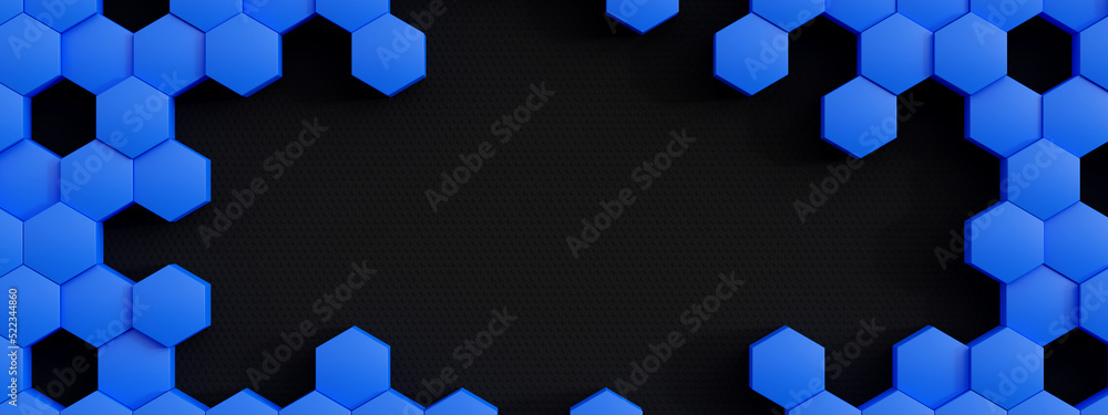 blue 3D hexagon pattern background texture exploding particles black ...