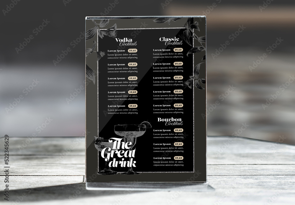 Minimal Cocktail Bar Menu Stock Template | Adobe Stock