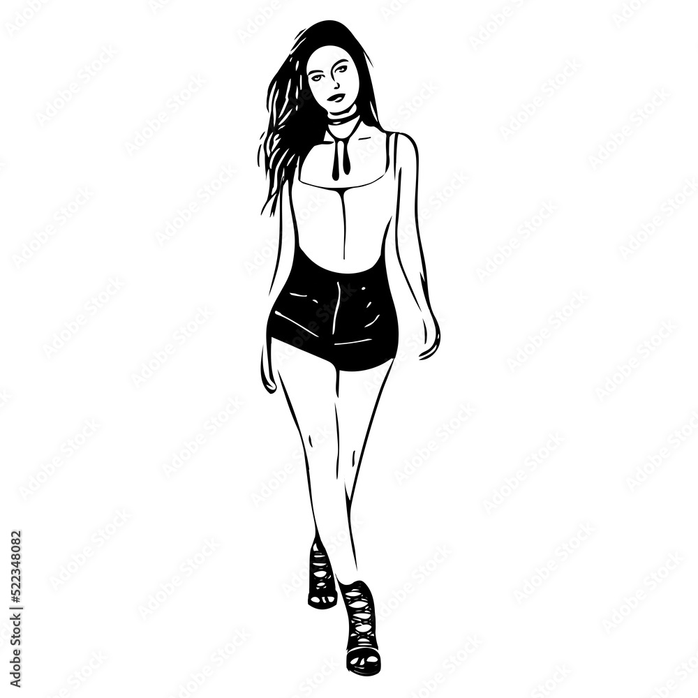 Sexy Girl Drawing Easy Graceful Walking Woman Self Confidence And Strong Woman Step Stock