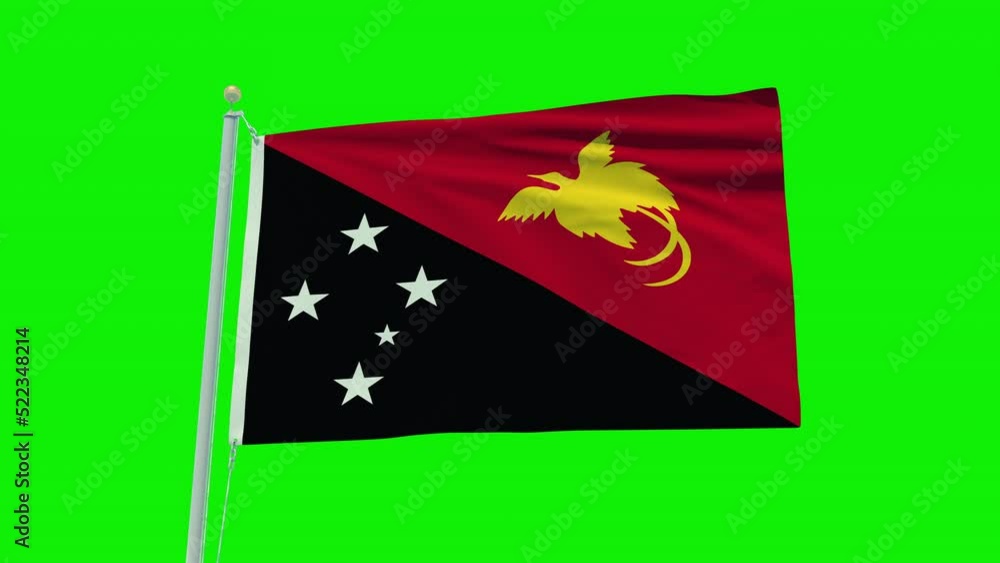 Seamless loop animation of the Papua New Guinea flag on a green screen ...