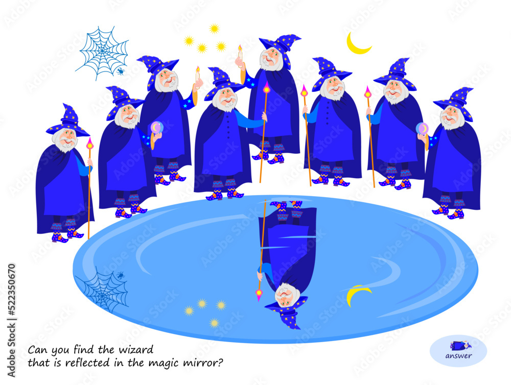 Logic puzzle game for children and adults. Can you find the wizard that ...