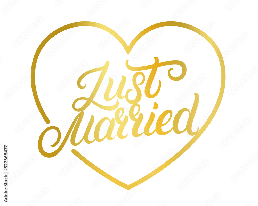 Just Married Gold with Heart Outline, PNG with Transparent Background ...