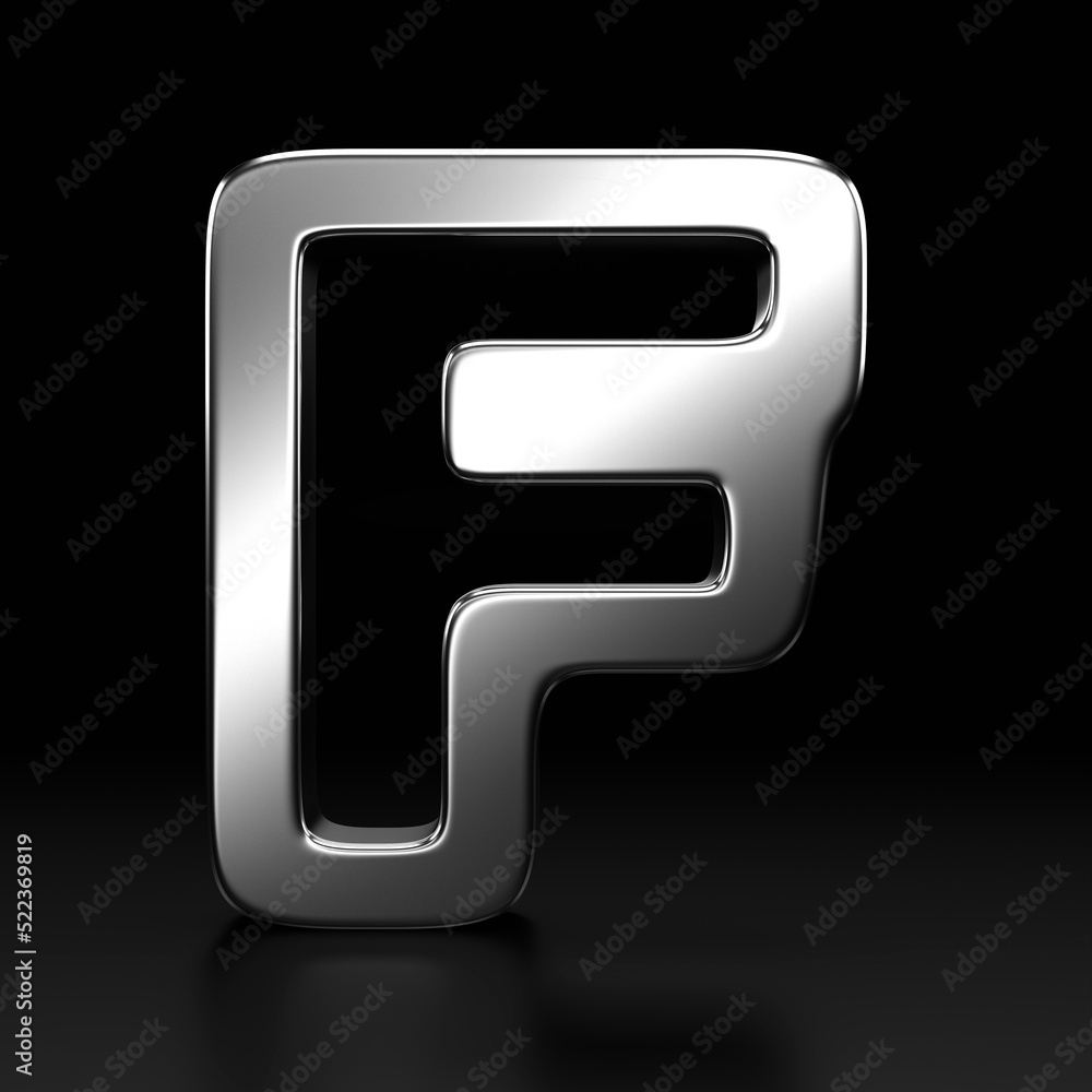 Metallic alphabet of letter F. Typography silver font. Volumetric ...