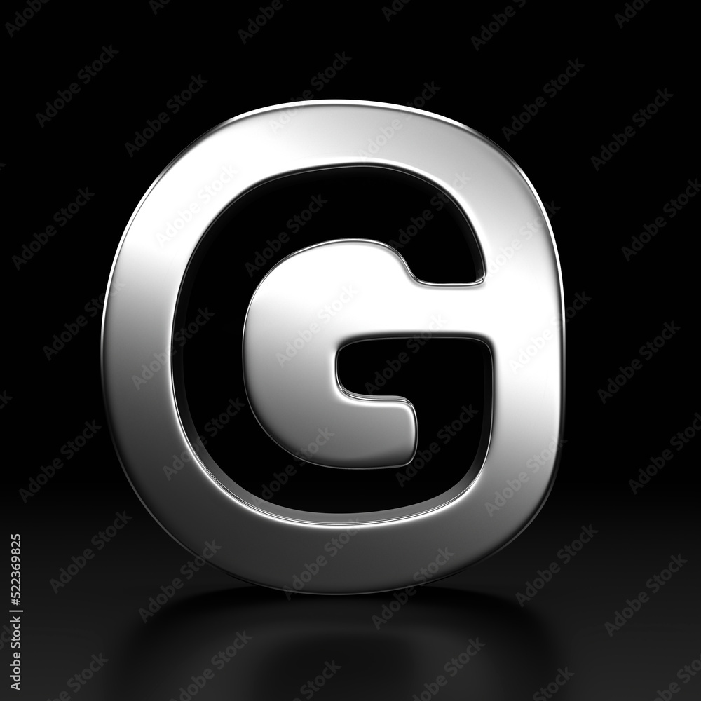 Metallic alphabet of letter G. Typography silver font. Volumetric ...