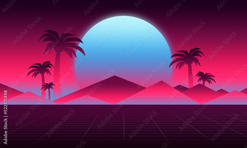 Synthwave and retrowave flyer background, vaporwave 80's landscape ...