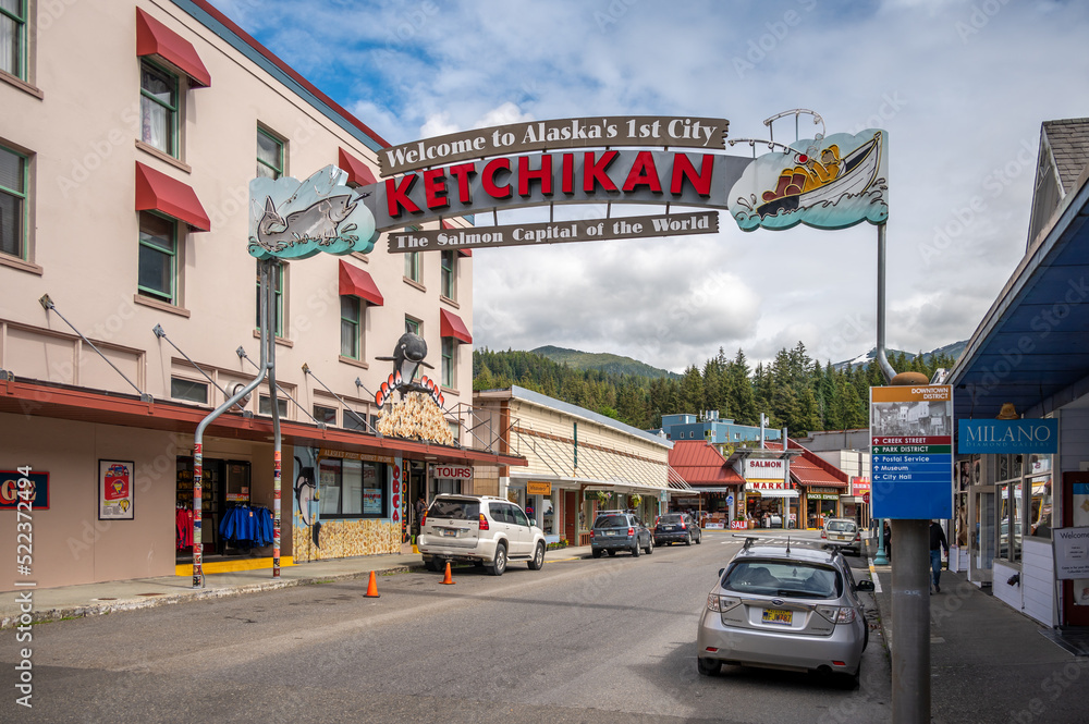 Ketchikan, Alaska - July 29, 2022: Views of the historic wooden ...