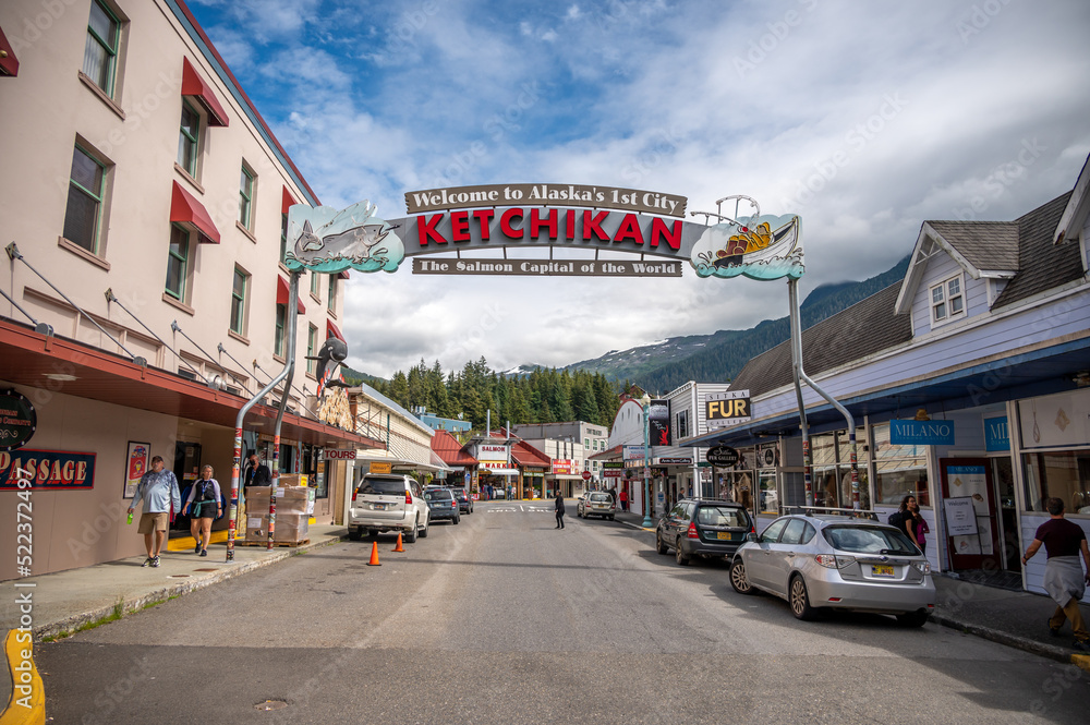 Ketchikan, Alaska - July 29, 2022: Views of the historic wooden ...