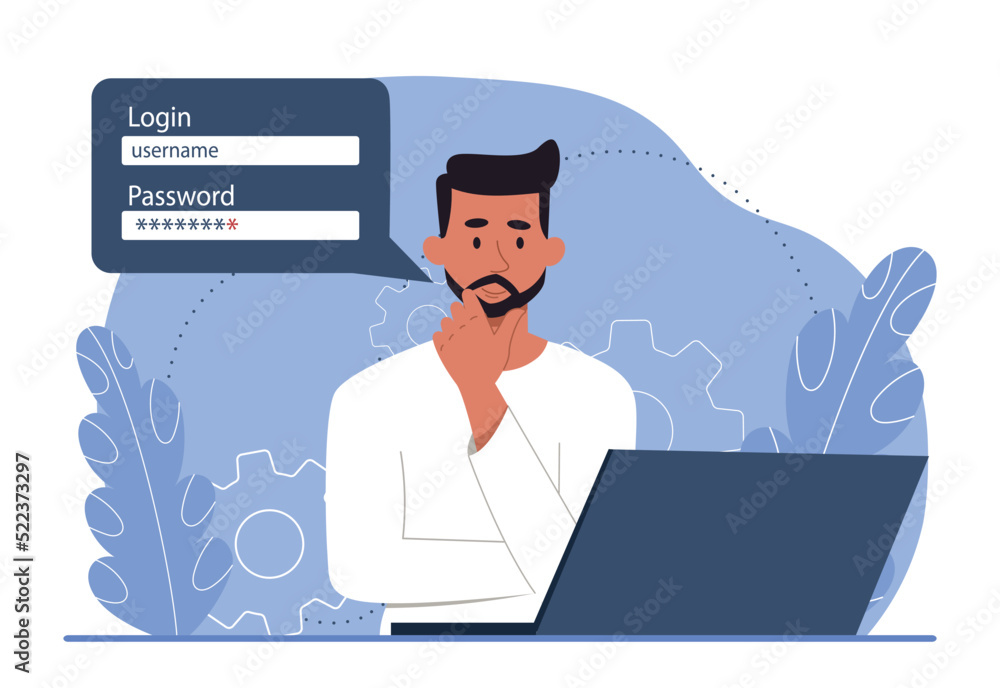 Mention password concept. Man trying to remember password ...
