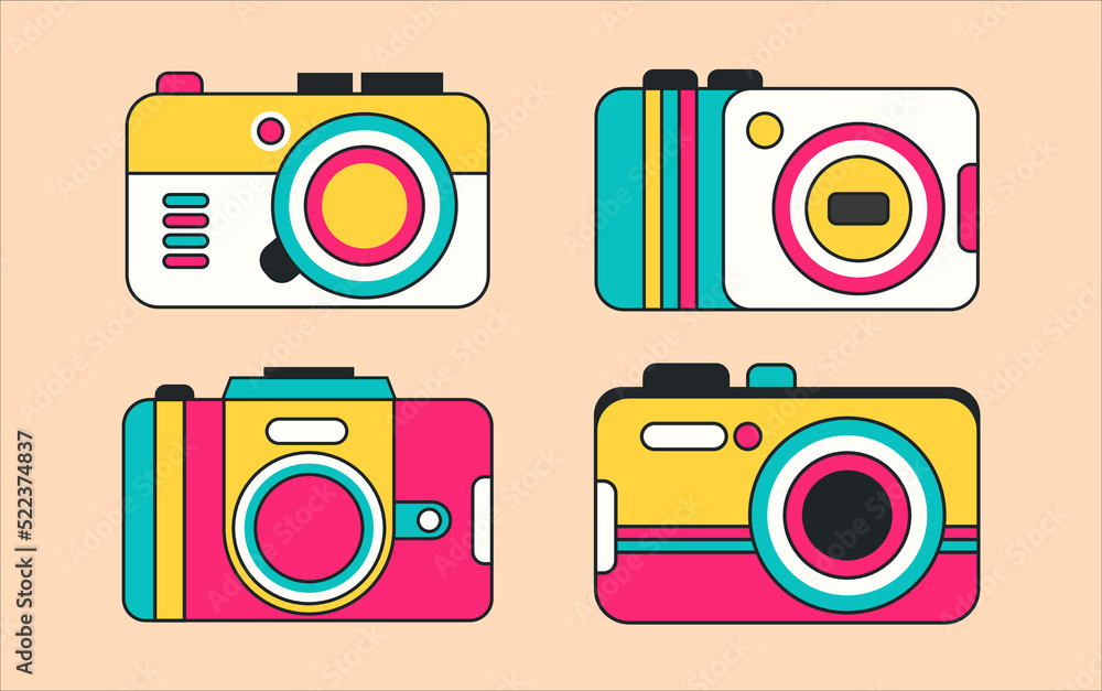 90s themed minimalist camera illustration, cartoon camera design Stock ...