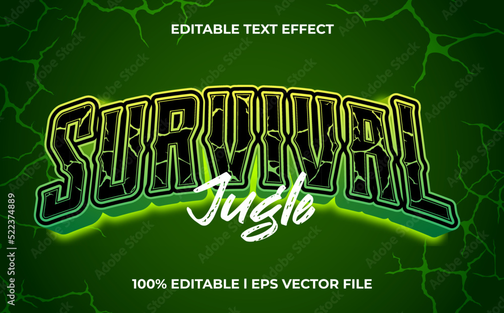survival 3d text effect with jungle theme. green typography template ...