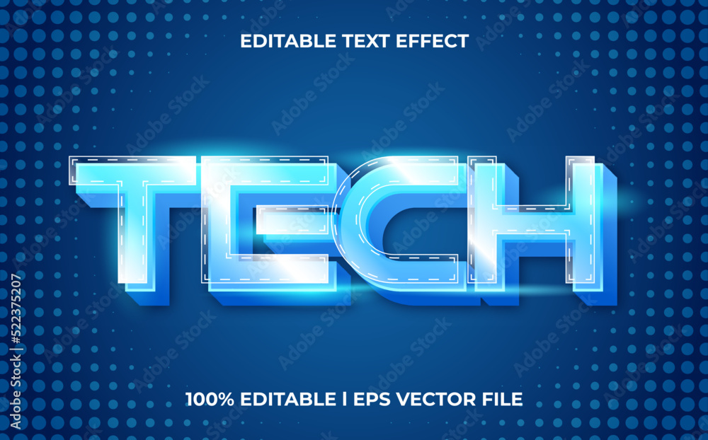 tech 3d text effect with cyber theme. blue typography template for ...