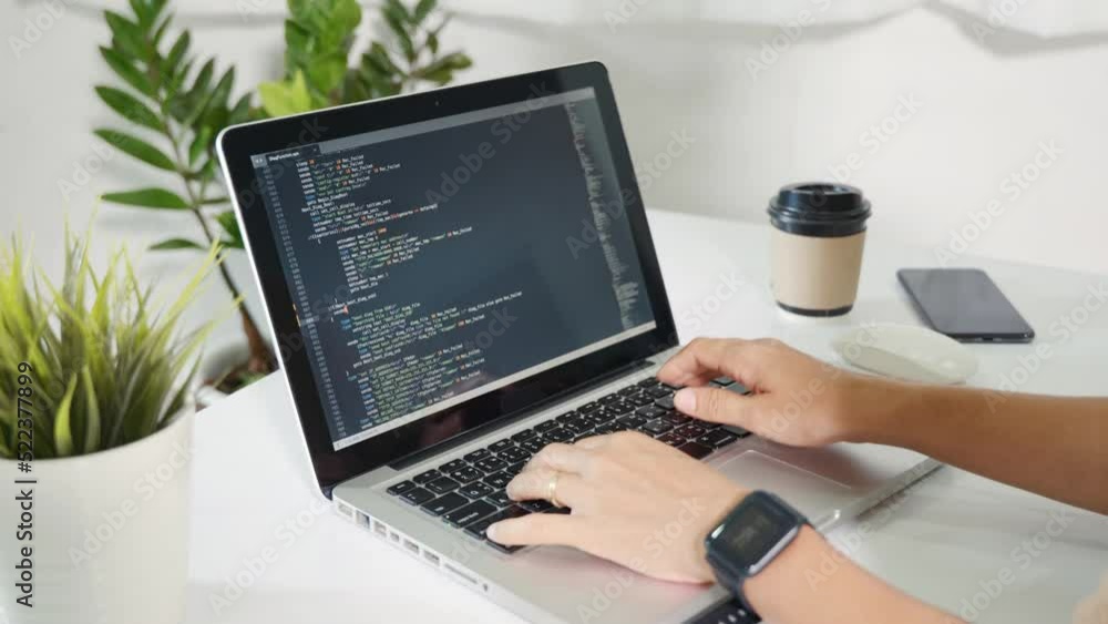 Programmer Woman Writing Program Html Code Sitting At Workplace In Office It Software Developer
