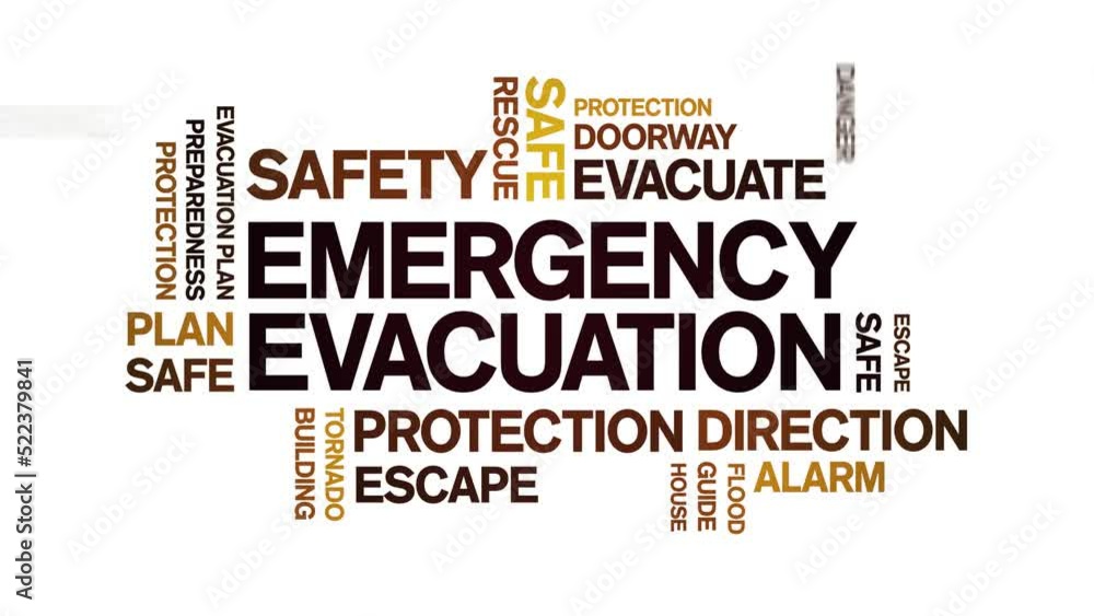 Emergency Evacuation animated tag word cloud;text design animation ...