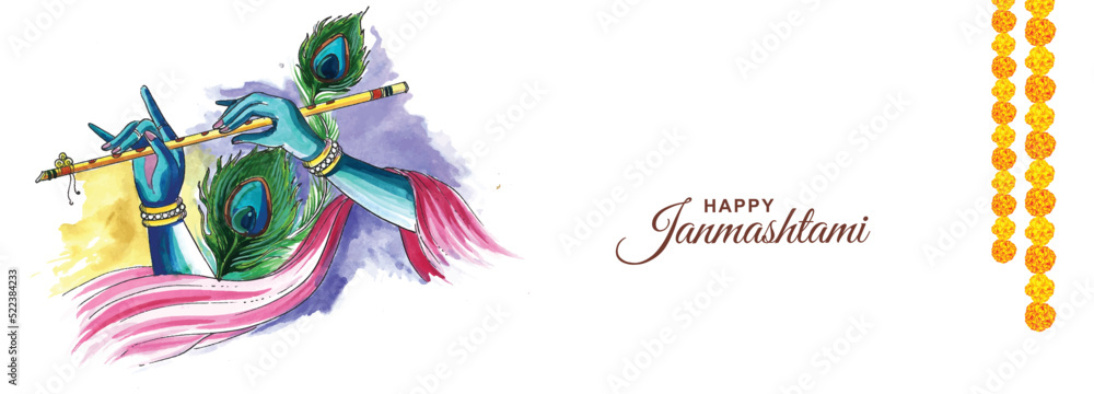 Shree krishna janmashtami banner festival card background Stock Vector ...